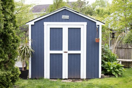 How To Paint A Shed - before and after - The Honeycomb Home