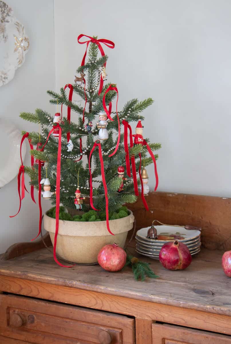 Mini Christmas Tree With VIntage Wooden Ornaments - The Honeycomb Home